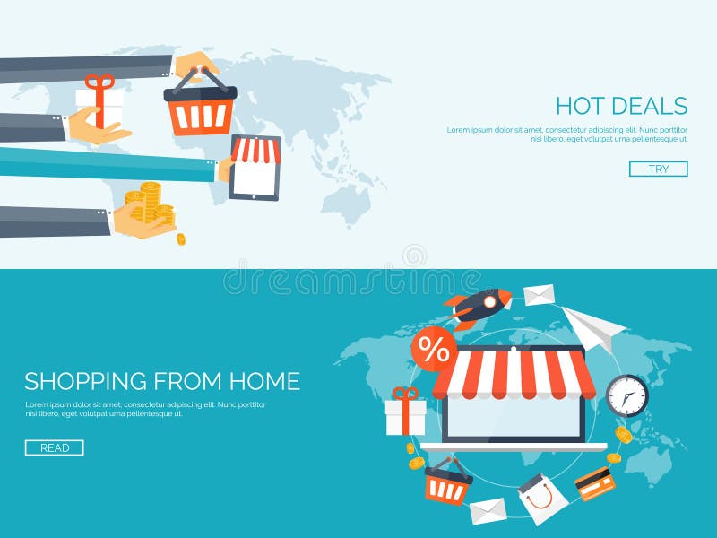 Vector Illustration. Flat Header. Shopping. Web Store. Global ...