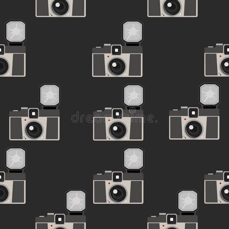 Vintage Camera with Flash Pattern Stock Vector - Illustration of doodle ...