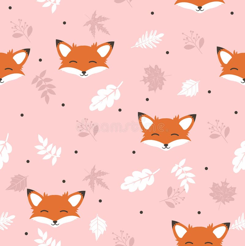 Cute Fox with Leaves Decoration Seamless Pattern Stock Vector ...