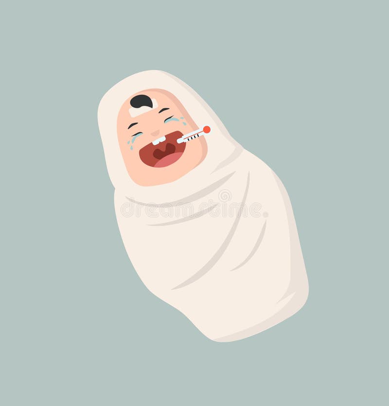 Cute Newborn Baby Sick Vector Stock Vector - Illustration of childhood ...