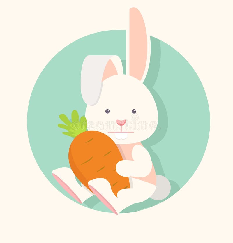 Flat Funny Bunny Happy with Carrot Stock Vector - Illustration of ...