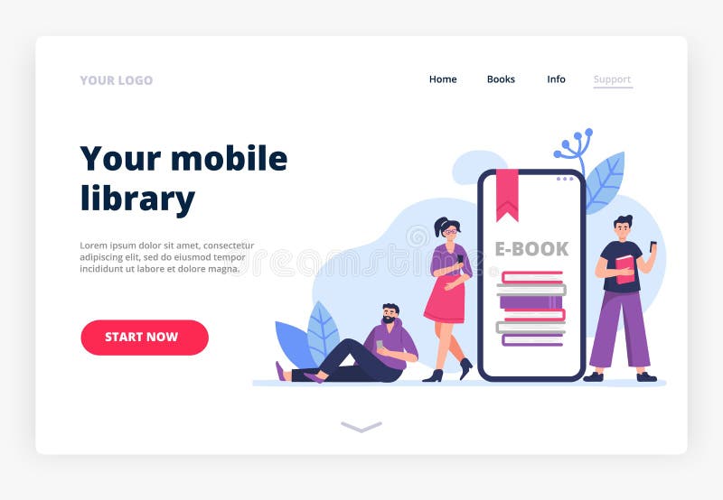 Landing Page Template with People Reading Books and Learning on Their ...