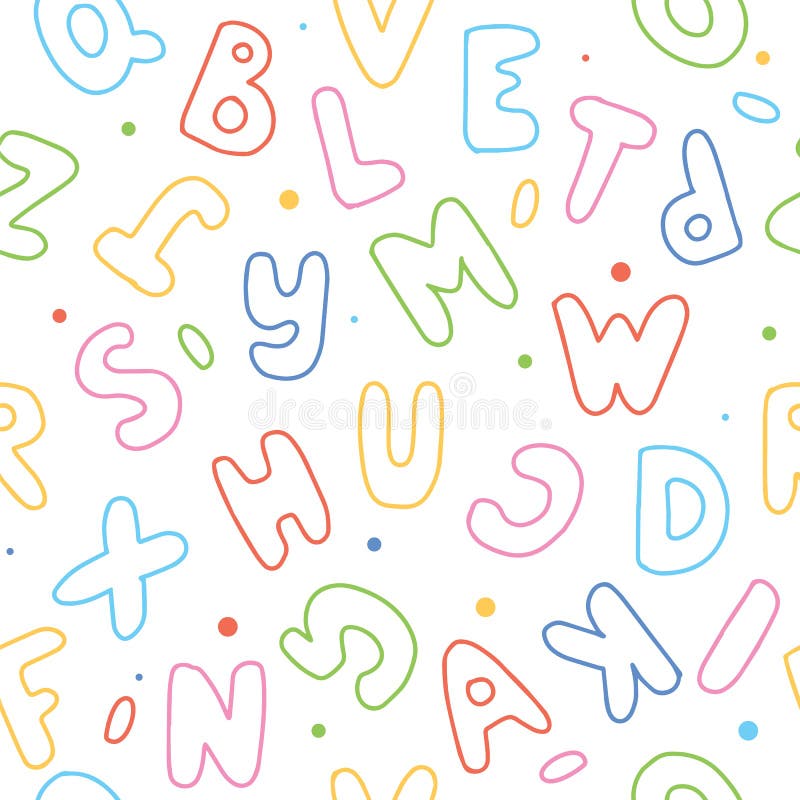 Cute Cartoon Letters Seamless Pattern. Colorful Vector Illustration ...
