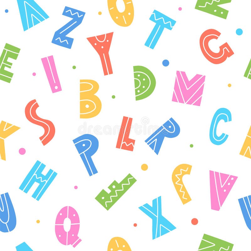 Cute Cartoon Letters Seamless Pattern. Colorful Vector Illustration ...
