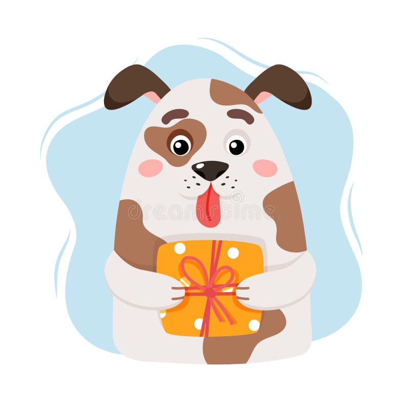 Cute Dog Holding a Gift. Cartoon Vector Illustration Stock Vector ...