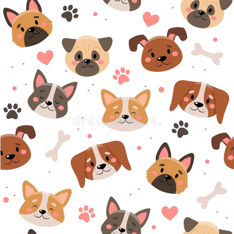 Cute Pets Seamless Pattern with Different Dogs Stock Vector ...