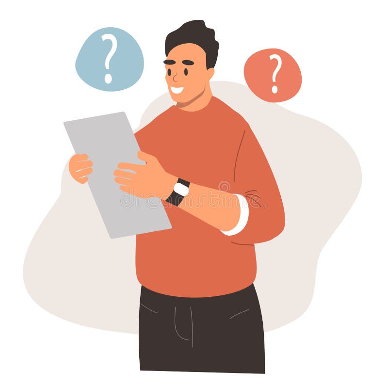 Illustration in Flat Style. Man Reflecting on the Report Stock Vector ...