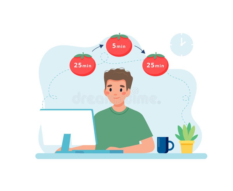 Man Working with Computer Using Time Management. Pomodoro Technique ...