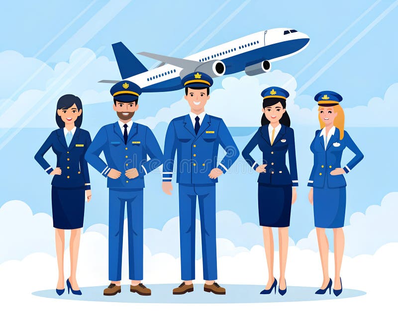 Vector Illustration of Flight Crew, Pilots and Flight Attendants ...