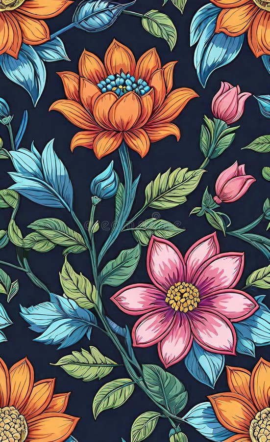 Vector Illustration, Floral Blooming Romantic Feminine Seamless Pattern ...