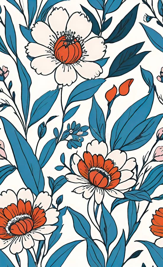 Vector Illustration, Floral Blooming Romantic Feminine Seamless Pattern ...
