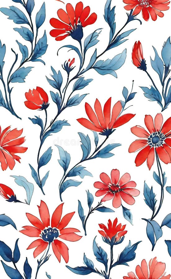 Vector Illustration, Floral Blooming Romantic Feminine Seamless Pattern ...