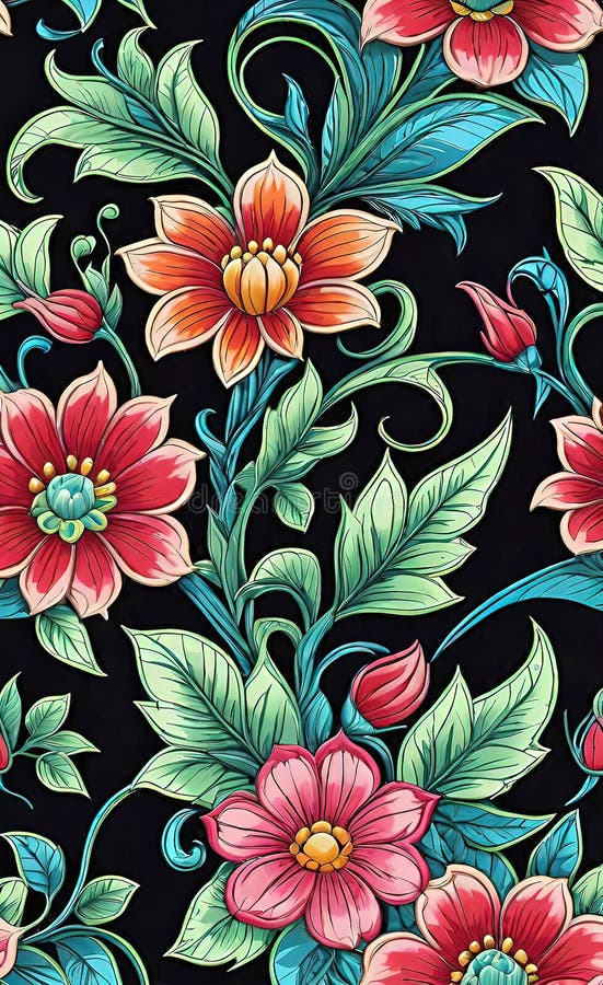 Vector Illustration, Floral Blooming Romantic Feminine Seamless Pattern ...