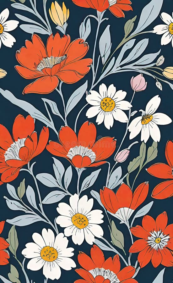 Vector Illustration, Floral Blooming Romantic Feminine Seamless Pattern ...