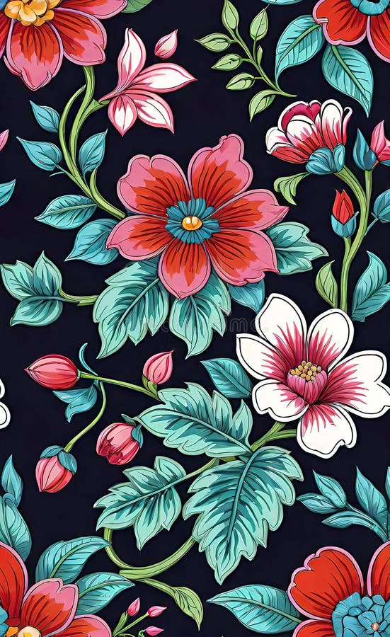 Vector Illustration, Floral Blooming Romantic Feminine Seamless Pattern ...