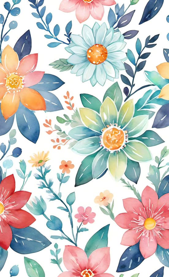 Vector Illustration, Floral Blooming Romantic Feminine Seamless Pattern ...