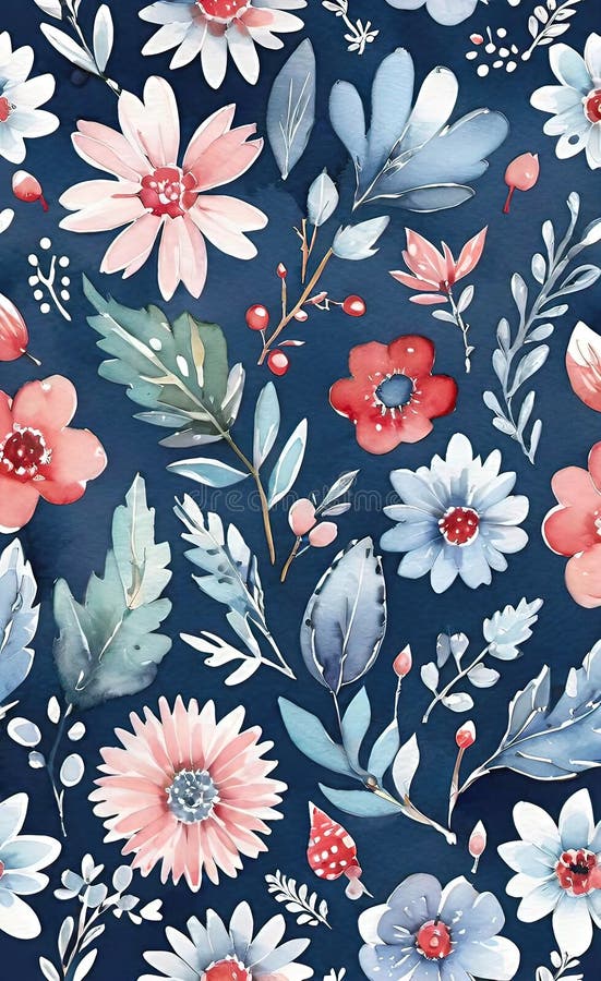 Vector Illustration, Floral Blooming Romantic Feminine Seamless Pattern ...