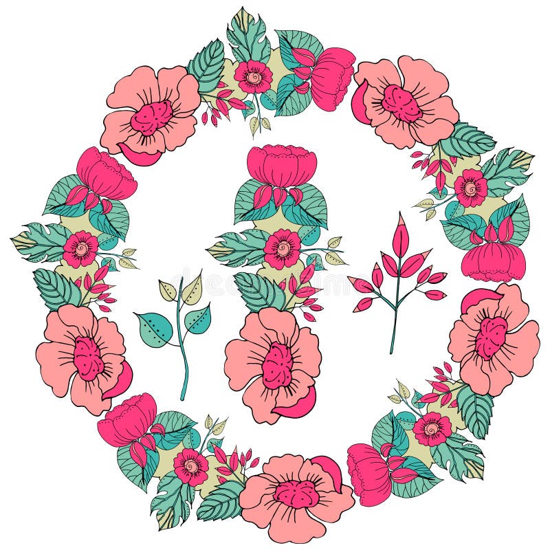 Vector Illustration of a Floral Frame in the Shape of a Circle Stock ...