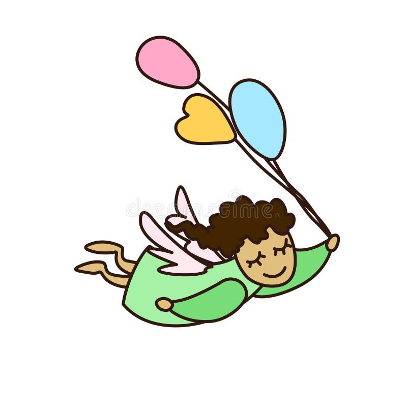 Vector Illustration of Flying Cartoon Angel with Balloons Stock Vector ...