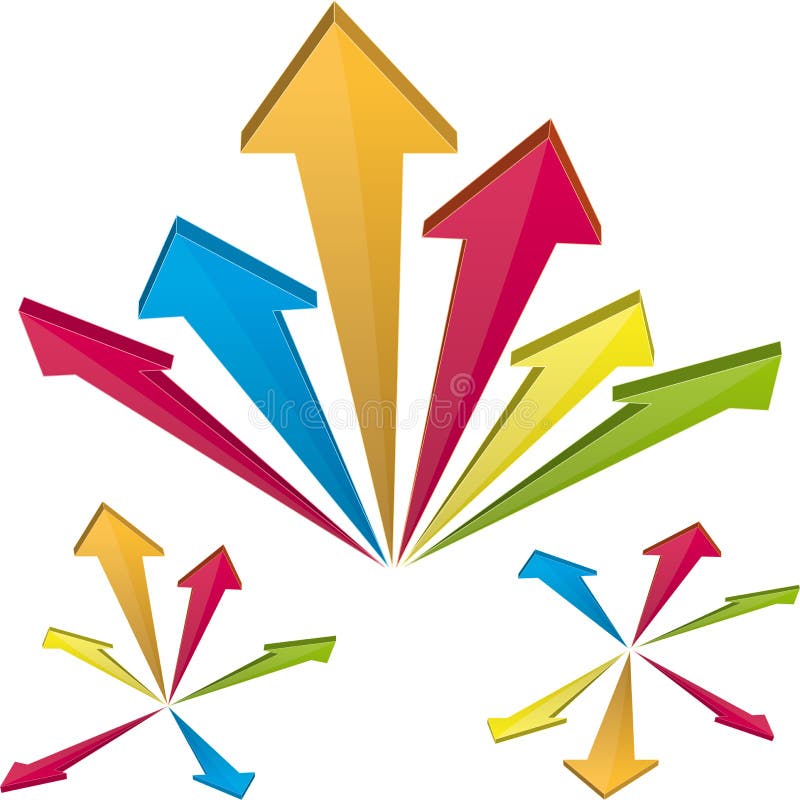 Flying Perspective Arrows in Bright Style. Various Positions Stock ...