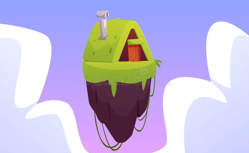 Vector Illustration of a Flying Platform with a Triangular House ...