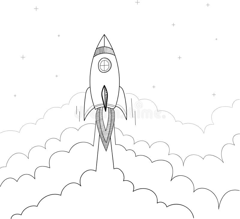Vector Illustration of Flying Rocket Launch Doodle Style Stock Vector ...