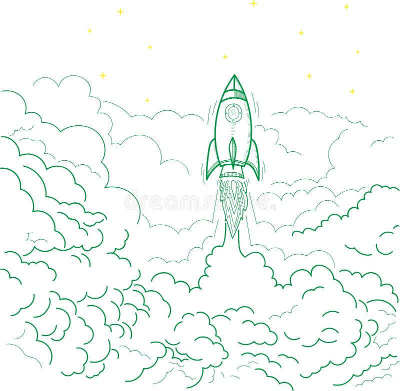 Vector Illustration of Flying Rocket Launch Doodle Style Stock Vector ...