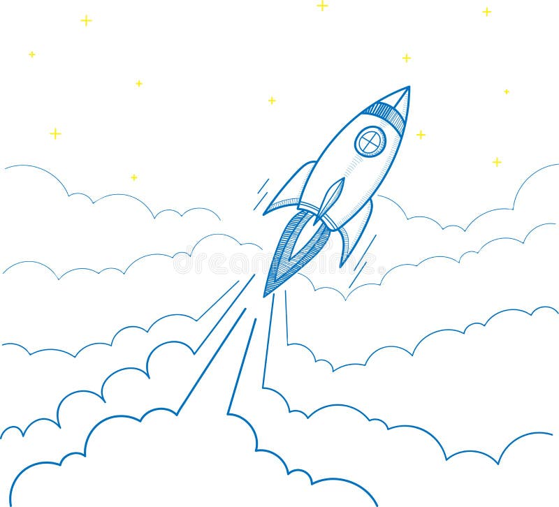 Vector Illustration of Flying Rocket Launch Doodle Style Stock Vector ...
