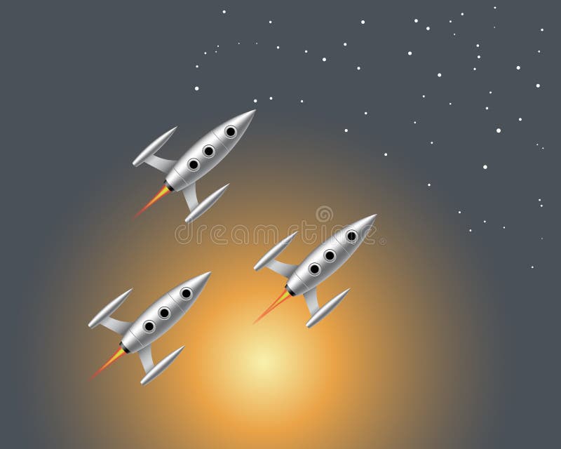 Vector Illustration of a Flying Three Rockets in the Starry Sky Stock ...