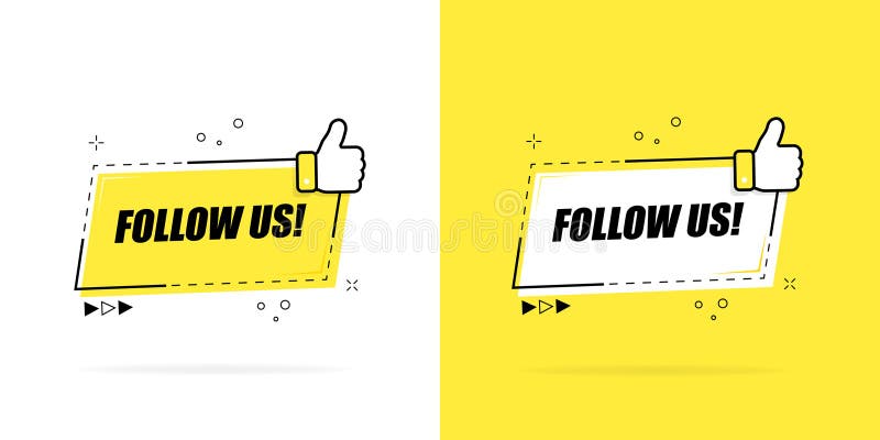 Vector Illustration Follow Us Banner. Modern Flat Label with Thumbs Up ...