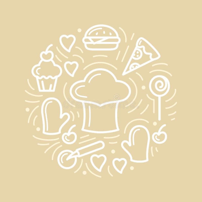 Vector Illustration with Food, Cook Cap and Additional Items Stock ...