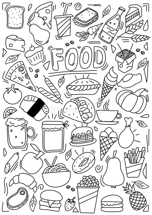 Set of Food Doodle Pictures. Vector Illustration Stock Illustration ...