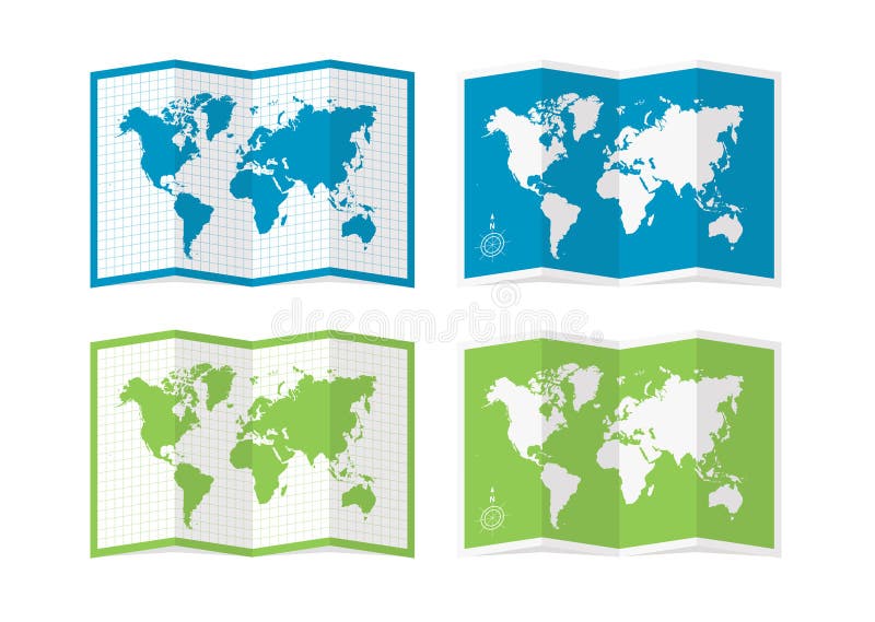 Illustration of Four-fold World Map Stock Vector - Illustration of land ...
