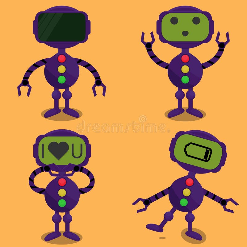 Vector Illustration of Four Robots in Various Poses Stock Vector ...