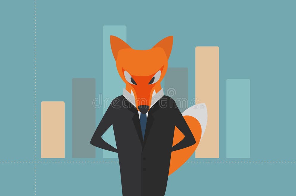Vector Illustration. the Fox As Manager in Dark Suit Presenting a ...