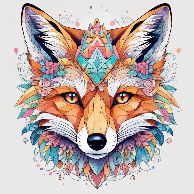 Vector Illustration of a Fox with Flowers and Leaves in Boho Style ...
