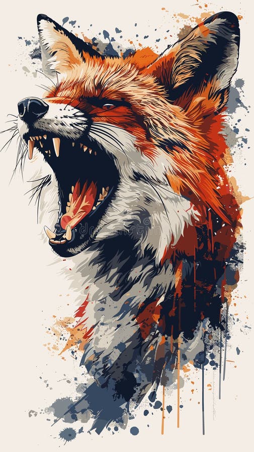 Vector Illustration of a Fox Head with Grunge Splashes and Spots Stock ...
