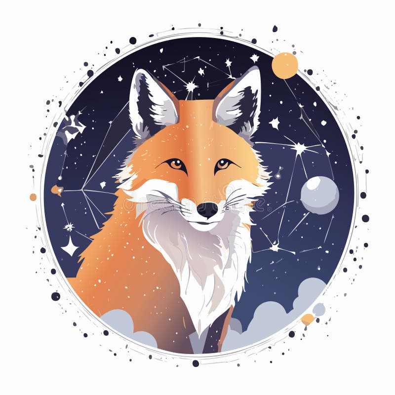 Vector Illustration of a Fox in Space with Stars and Constellations ...