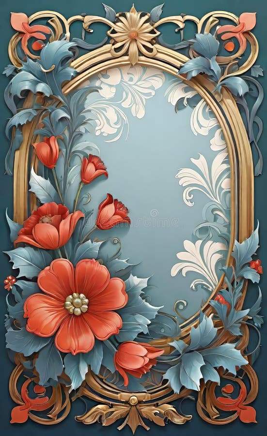 Vector Illustration, Frame with Floral Pattern in Retro Vintage Style ...