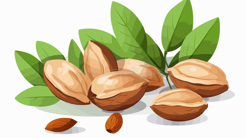 Fresh Almonds Leaves and Peel Vector Illustration Stock Illustration ...
