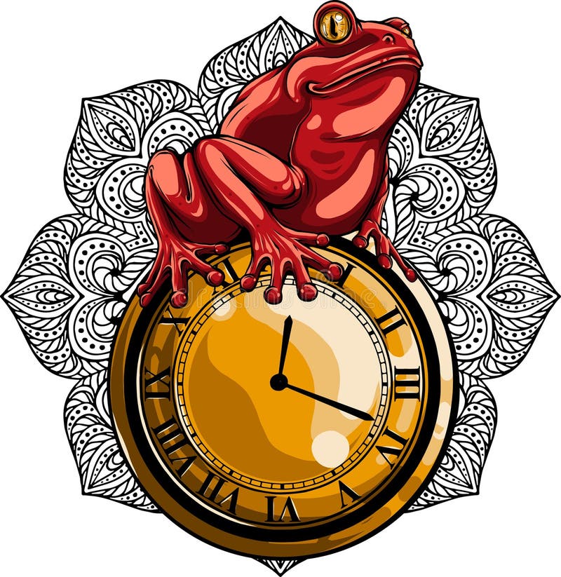 Vector Illustration of Frog Sitting on Clock Stock Illustration ...
