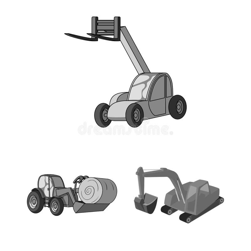 Vector Illustration of Front and Excavator Symbol. Collection of Front ...
