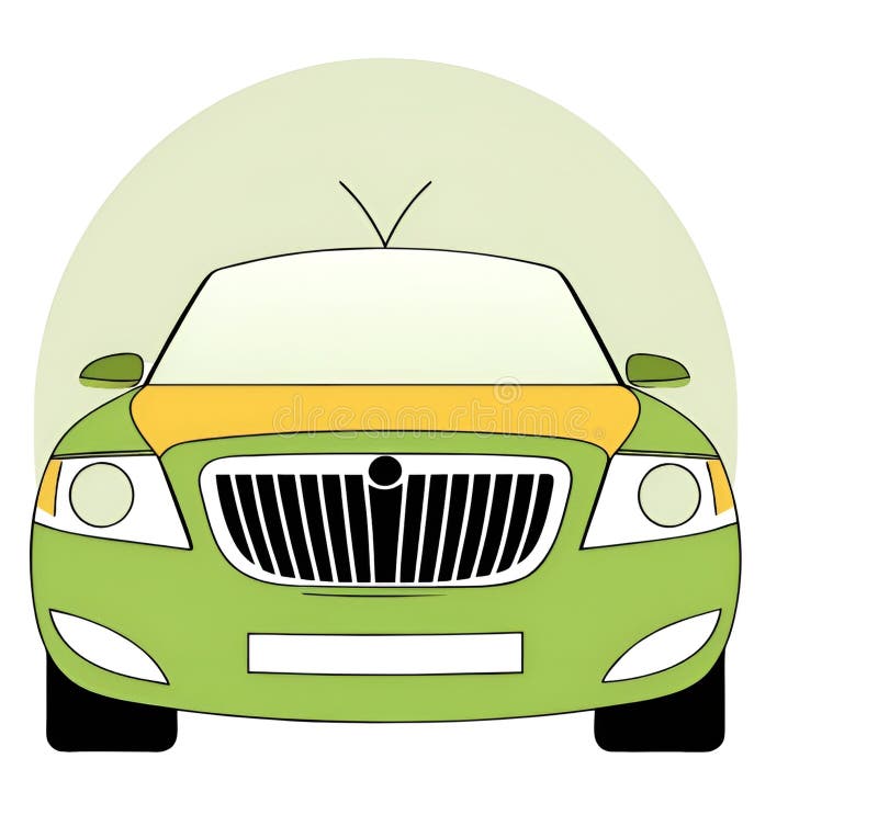 Vector Illustration of a Front View of a Green Car in a Simple and ...