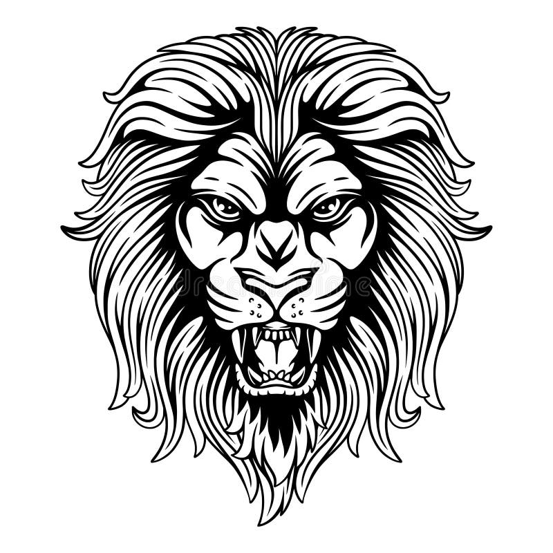 Vector Illustration Front View of a Lion Head with a Growl Pose Stock ...