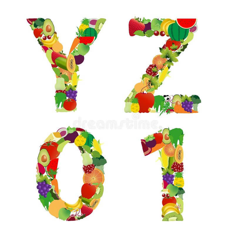 Vector Illustration Fruit and Vegetable Alphabet Letter Stock Vector ...