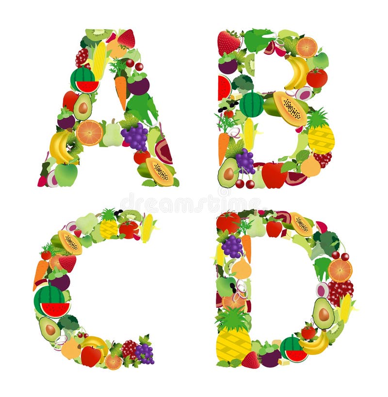 Vector Illustration Fruit and Vegetable Alphabet Letter Stock Vector ...