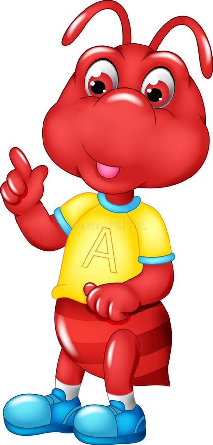 Funny Ant Cartoon Standing with Smile and Pointing Stock Illustration ...