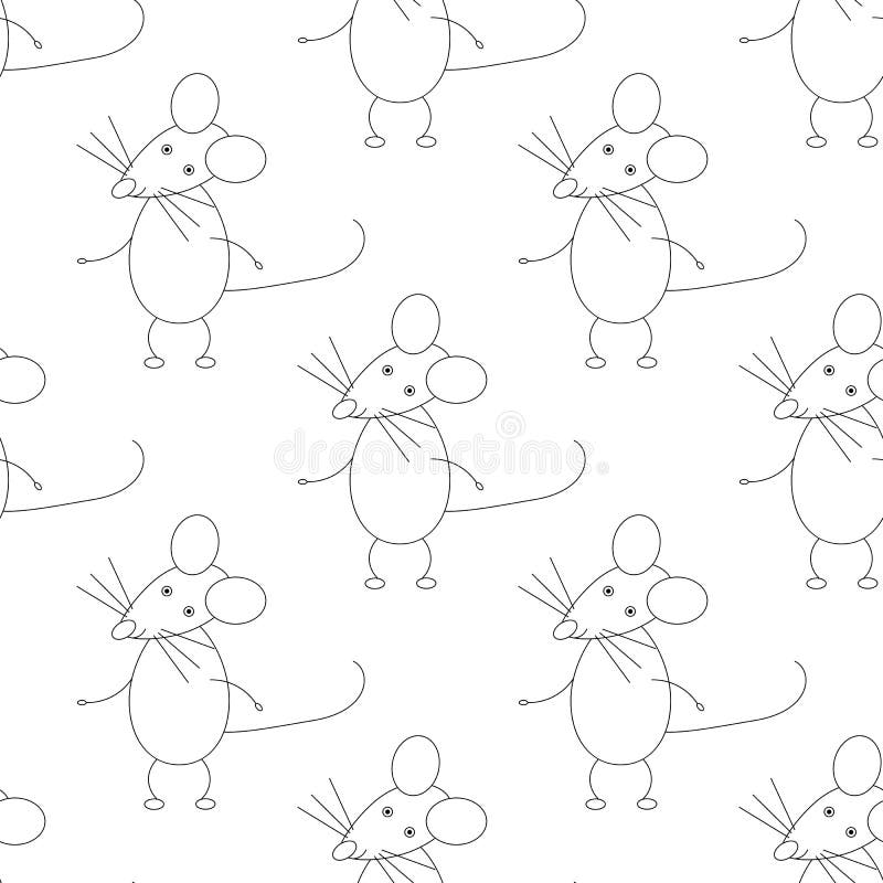Vector Illustration of Funny Mouse Animal Character Outline Seamless ...
