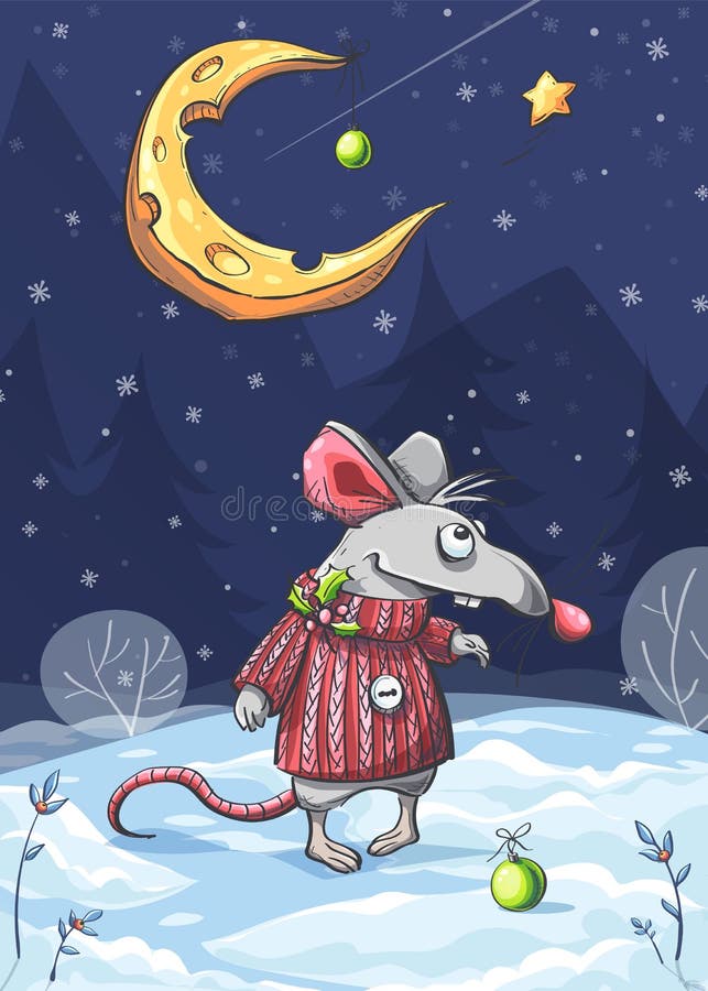 Vector Illustration of Funny Mouse Under the Moon Stock Vector ...