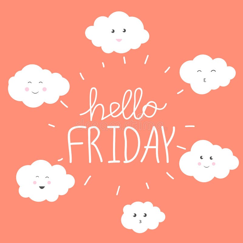 Vector Illustration with Funny and Smiling Clouds and Handwritten Text ...